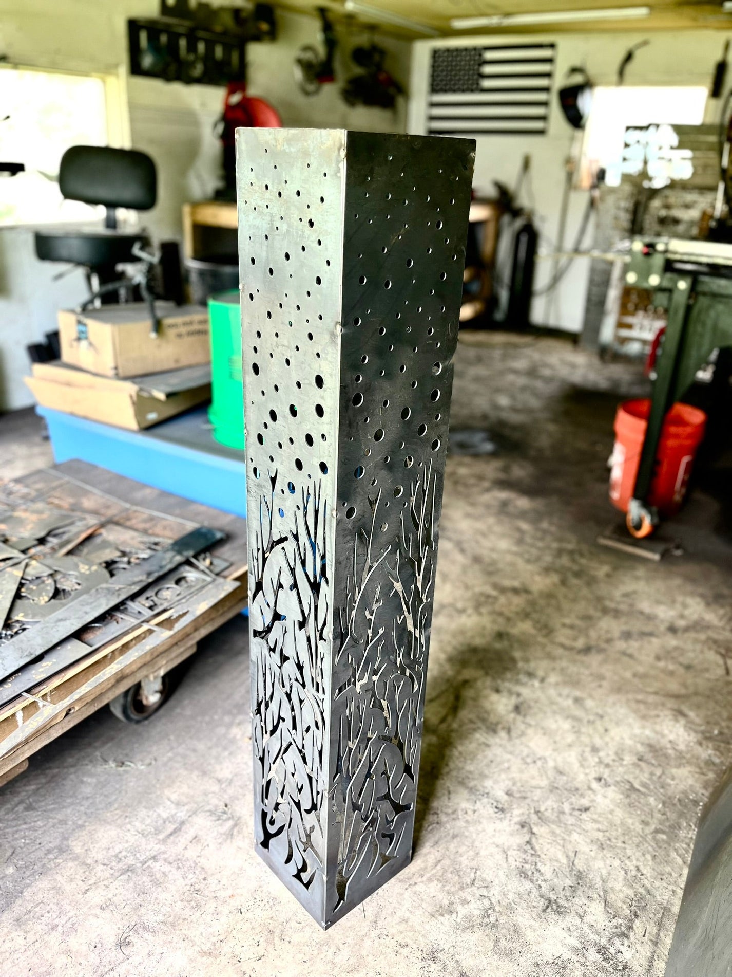 Branches & Stars Steel Luminary Pillar | Multiple Sizes | Corten Avail – Northern Forge, LLC