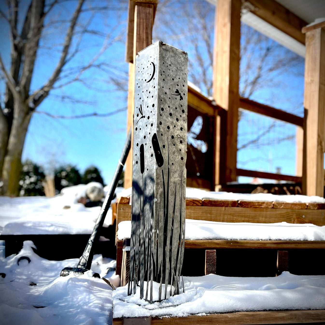 Cattails & Dragonflies Steel Luminary Pillar | Solar Light – Northern ...