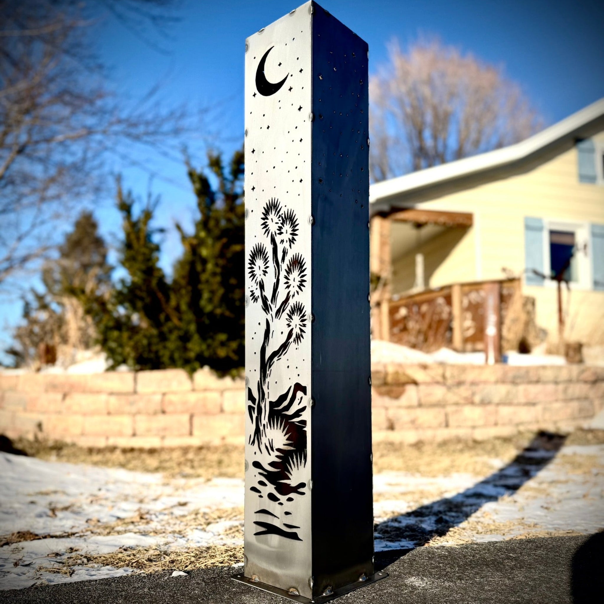 Joshua Moon Luminary Pillar w/ Solar Cap | Multiple Sizes | Steel ...