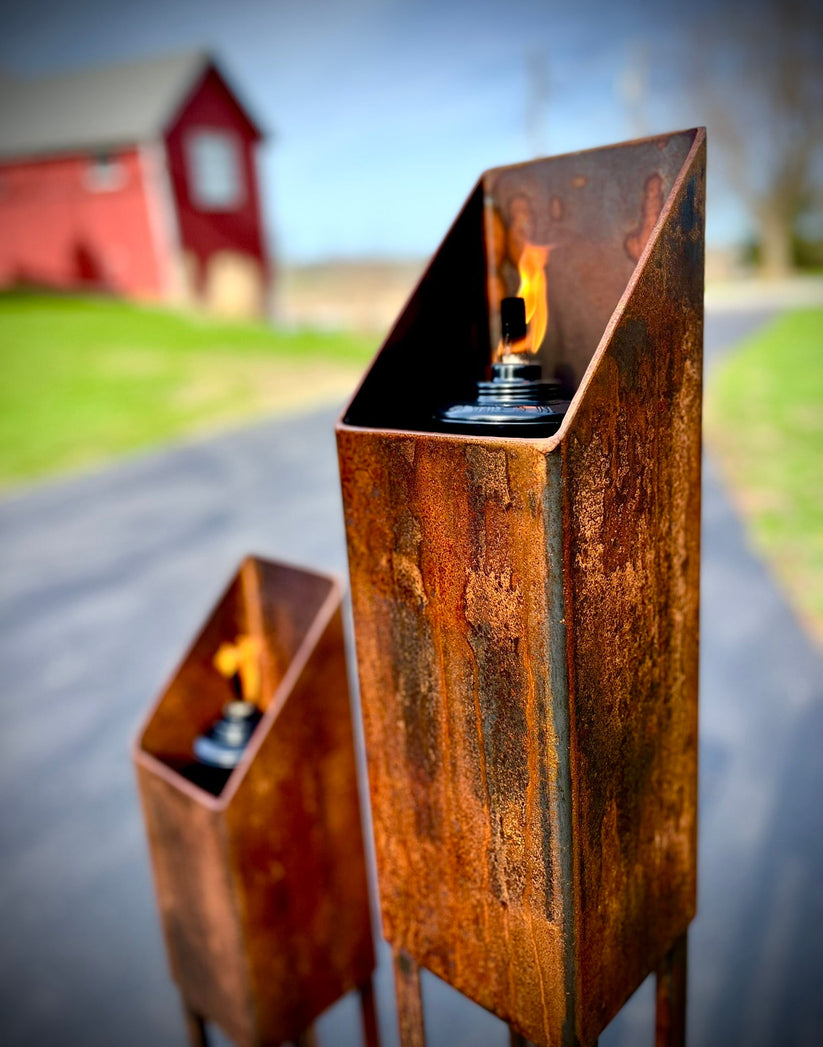 The Ember Trio - Rusted Steel Patio Torches - Multiple Sizes – Northern ...