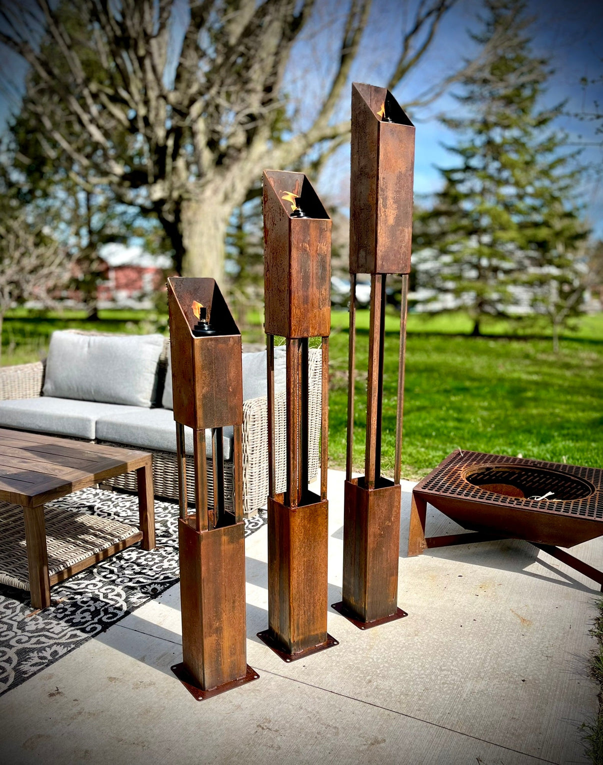 The Ember Trio - Rusted Steel Patio Torches - Multiple Sizes – Northern ...