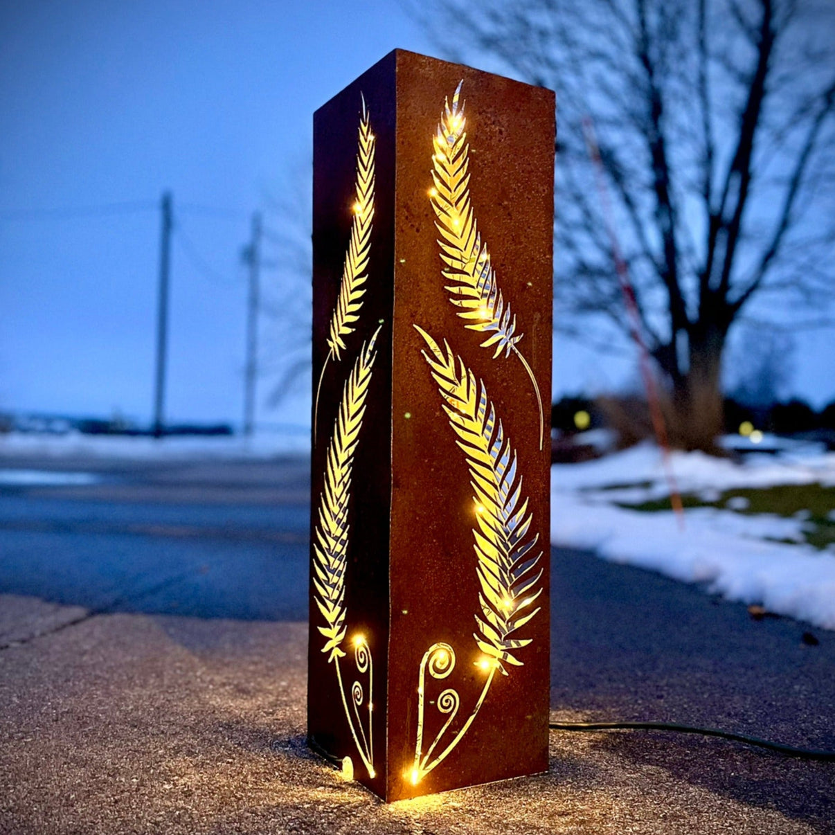 Rustic Metal Fern Luminary | Garden Column – Northern Forge, LLC